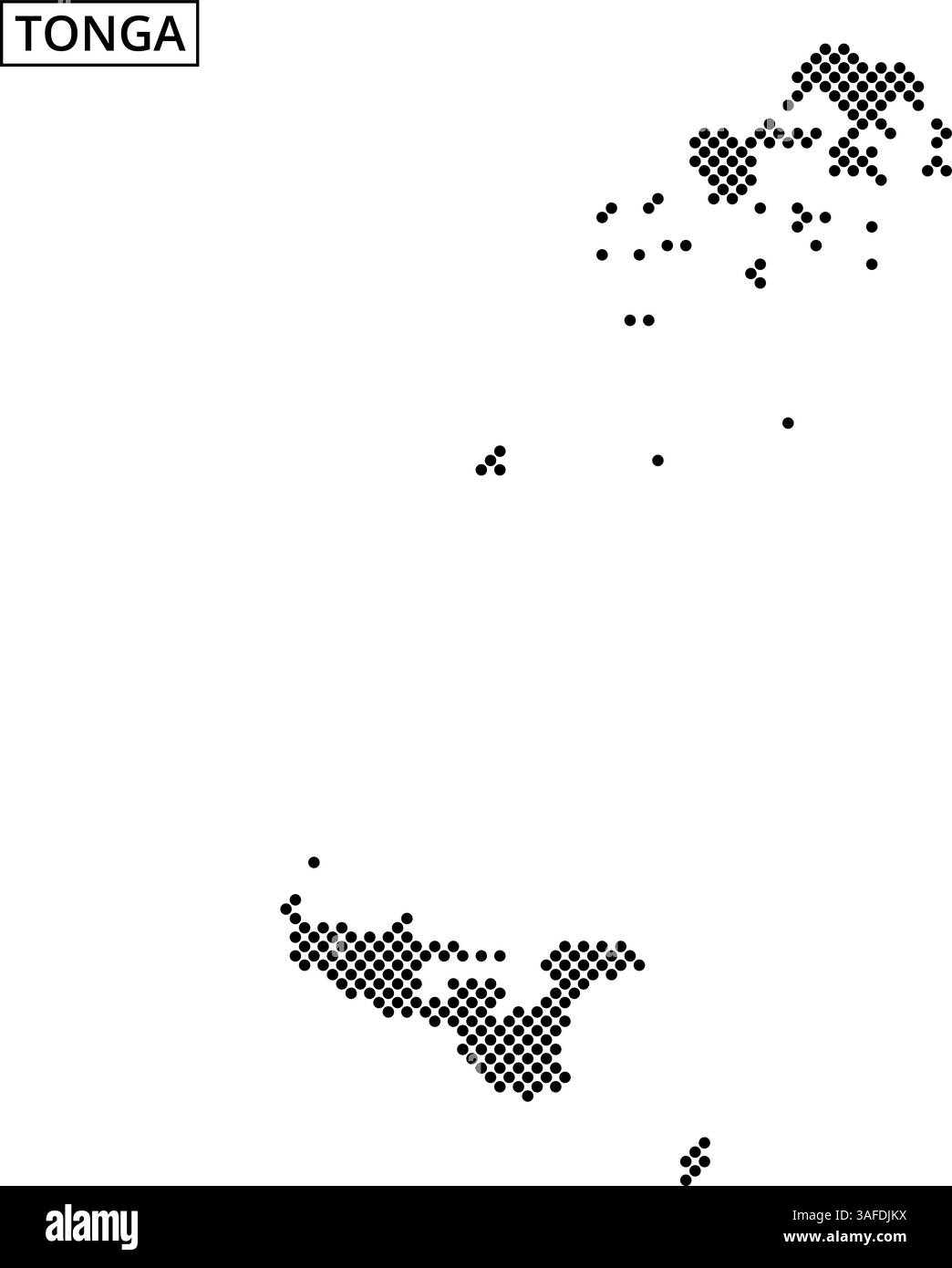 A detailed dot pattern outlines the islands of Tonga, emphasizing its ...