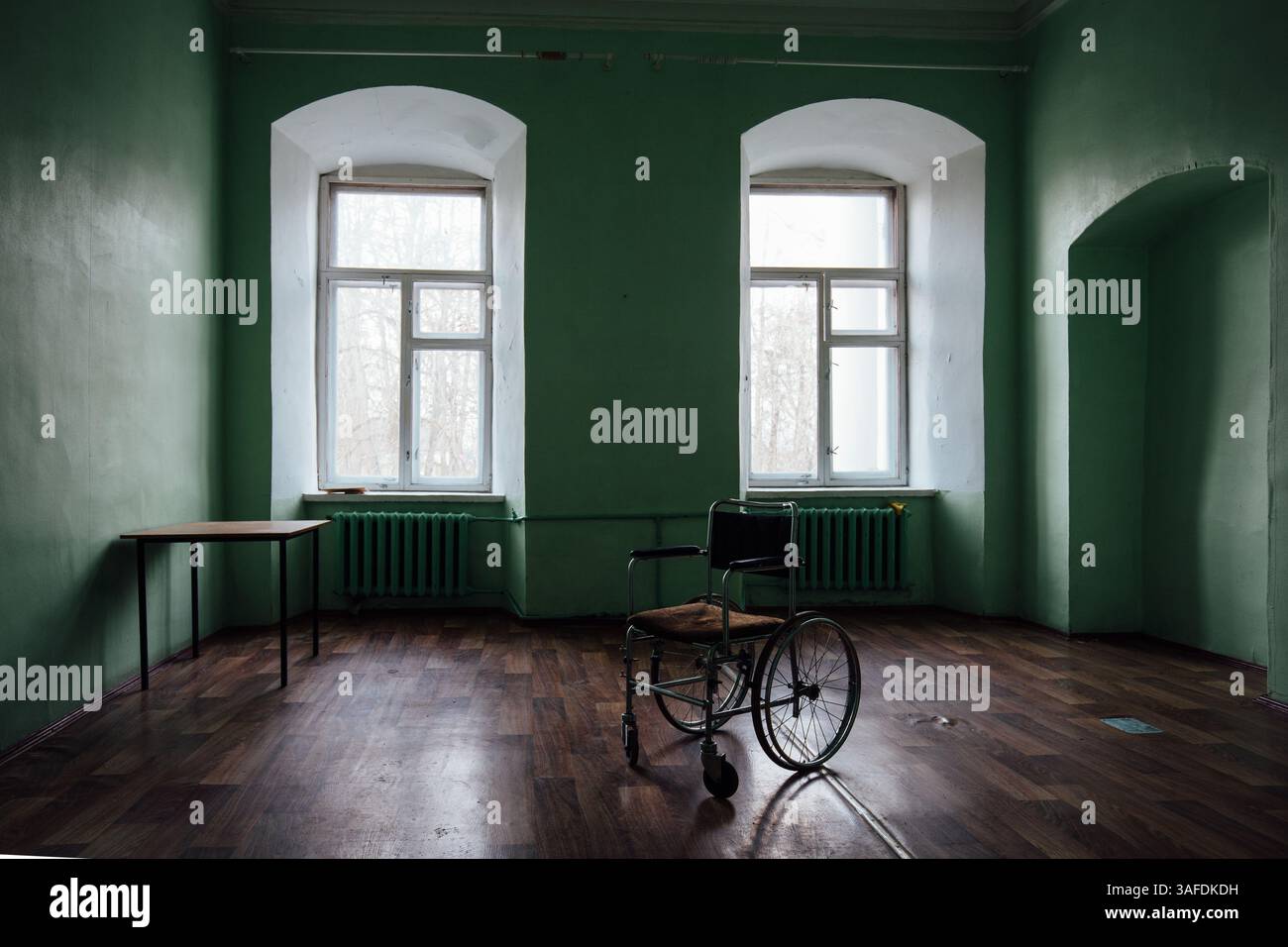 Inside old Asylum for the insane. Dark creepy abandoned mental hospital ...