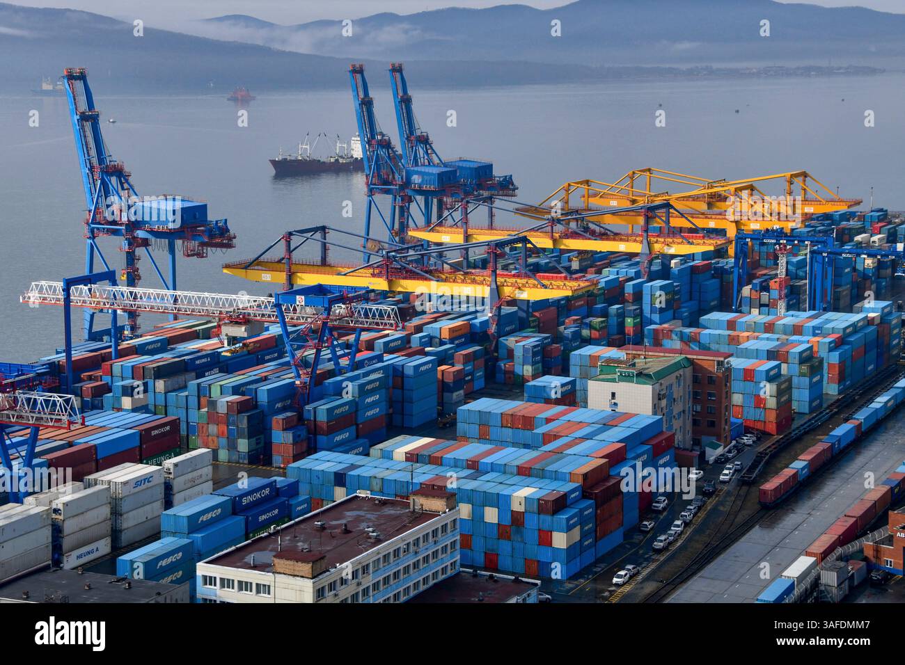 The container terminal at the Commercial Sea Port in the Pacific city ...
