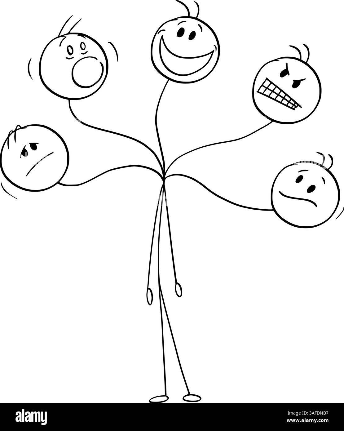 Various moods or emotions on face, psychology or schizophrenia , vector ...