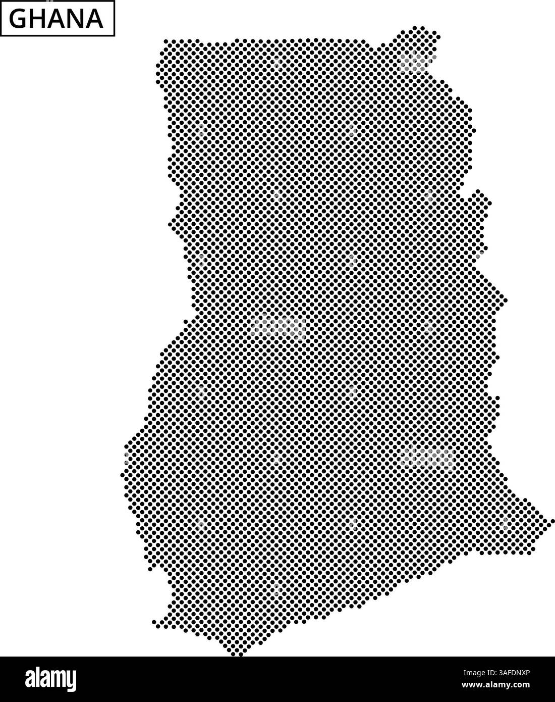 This artwork displays a dotted map of Ghana, emphasizing its unique ...