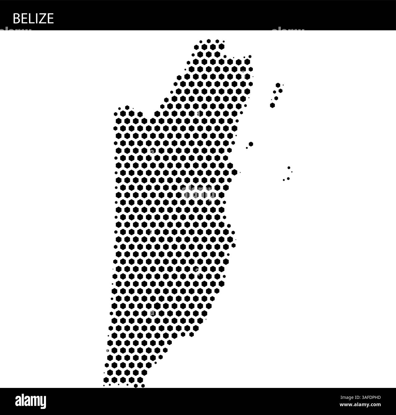 Black and white illustration of the map of Belize highlighting its ...