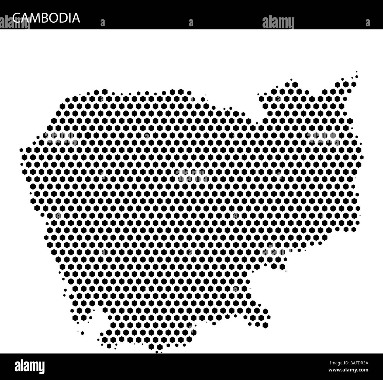 This illustration presents a dot representation of Cambodia, highlighting its geographic outline ...