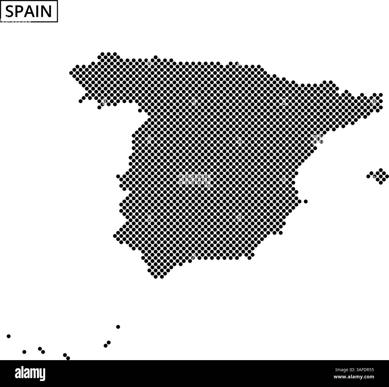 A dotted map highlights the geographical shape of Spain, focusing on ...