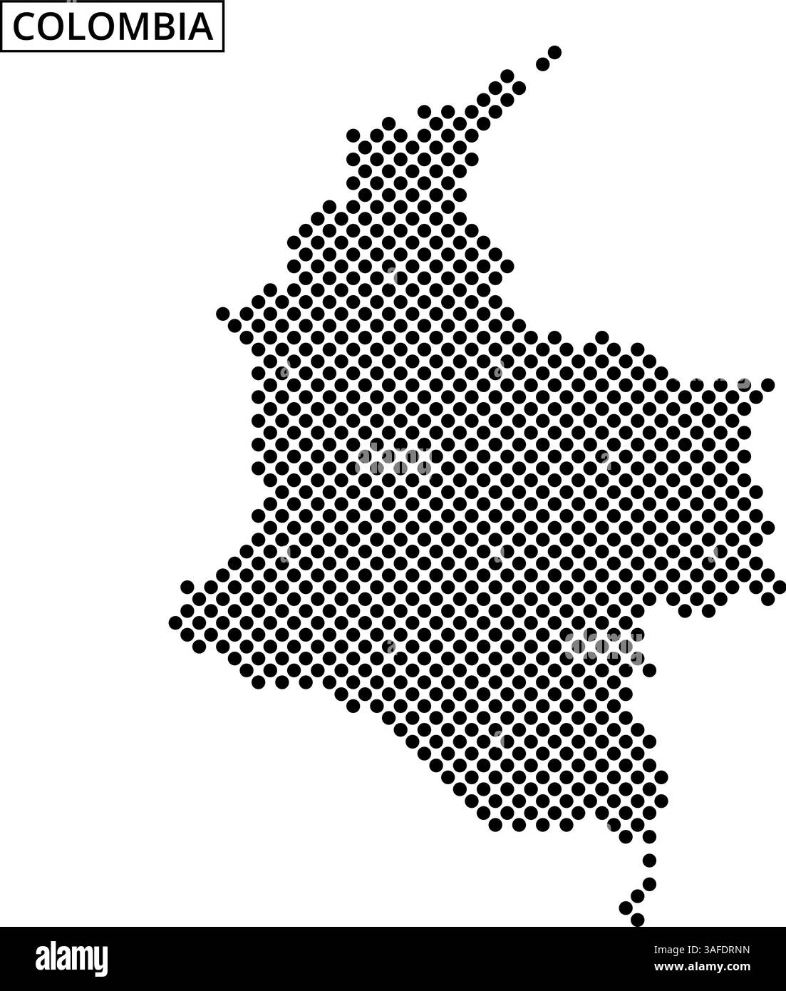 A dotted map of Colombia showcases the country's distinctive outline ...