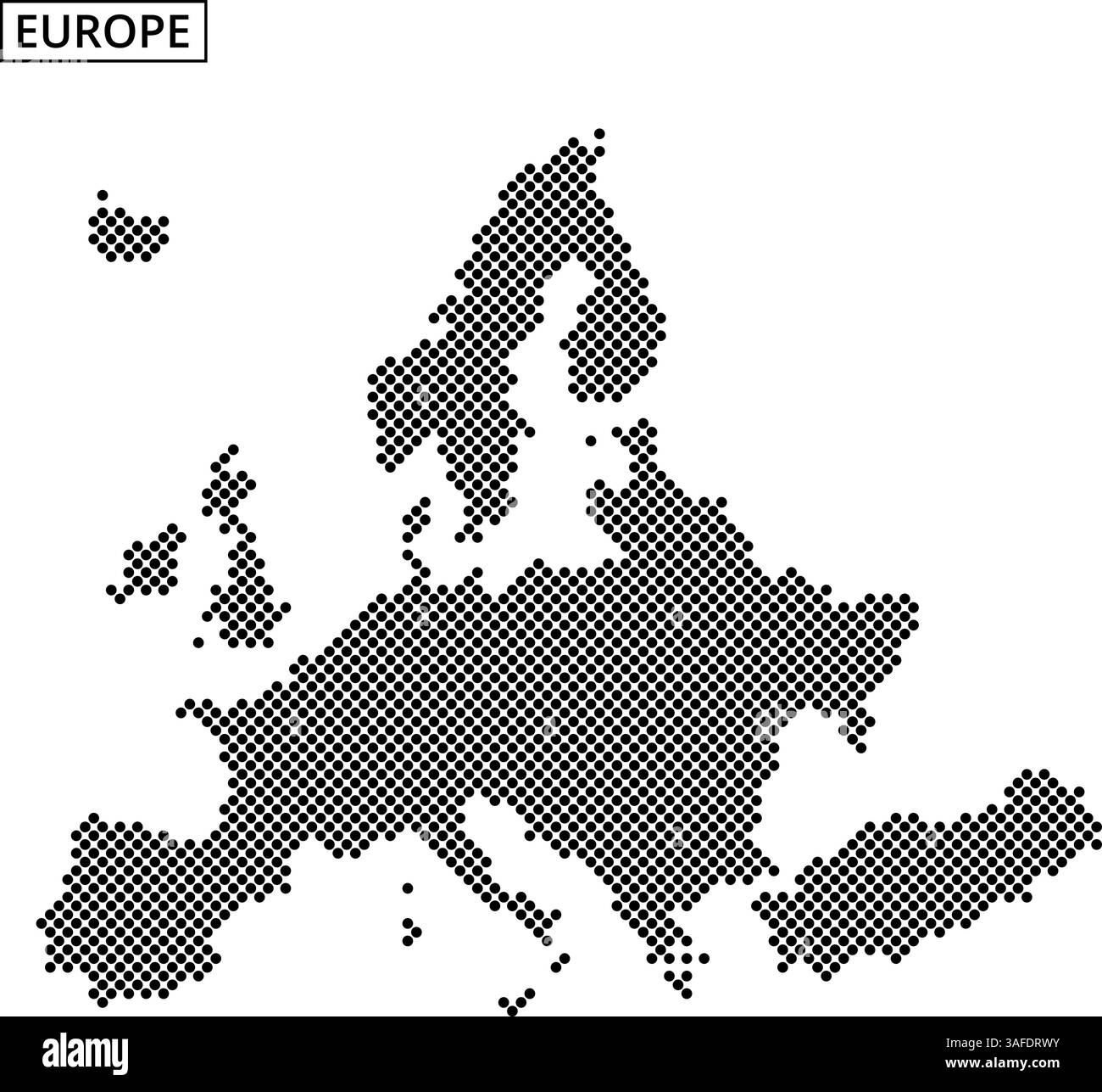 A dotted representation of Europe, showcasing countries and borders in ...