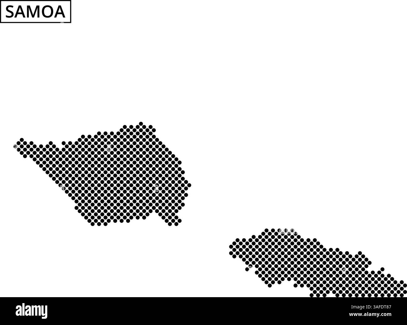 This visual displays a dotted map of Samoa, emphasizing its key islands ...