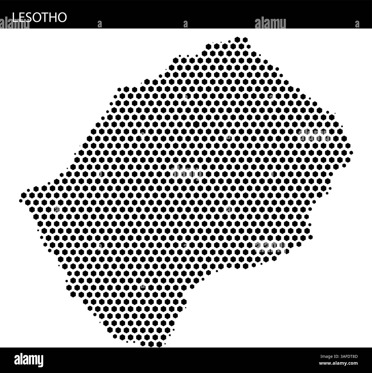 Dotted outline of Lesotho shows geographical features overlaid on a ...