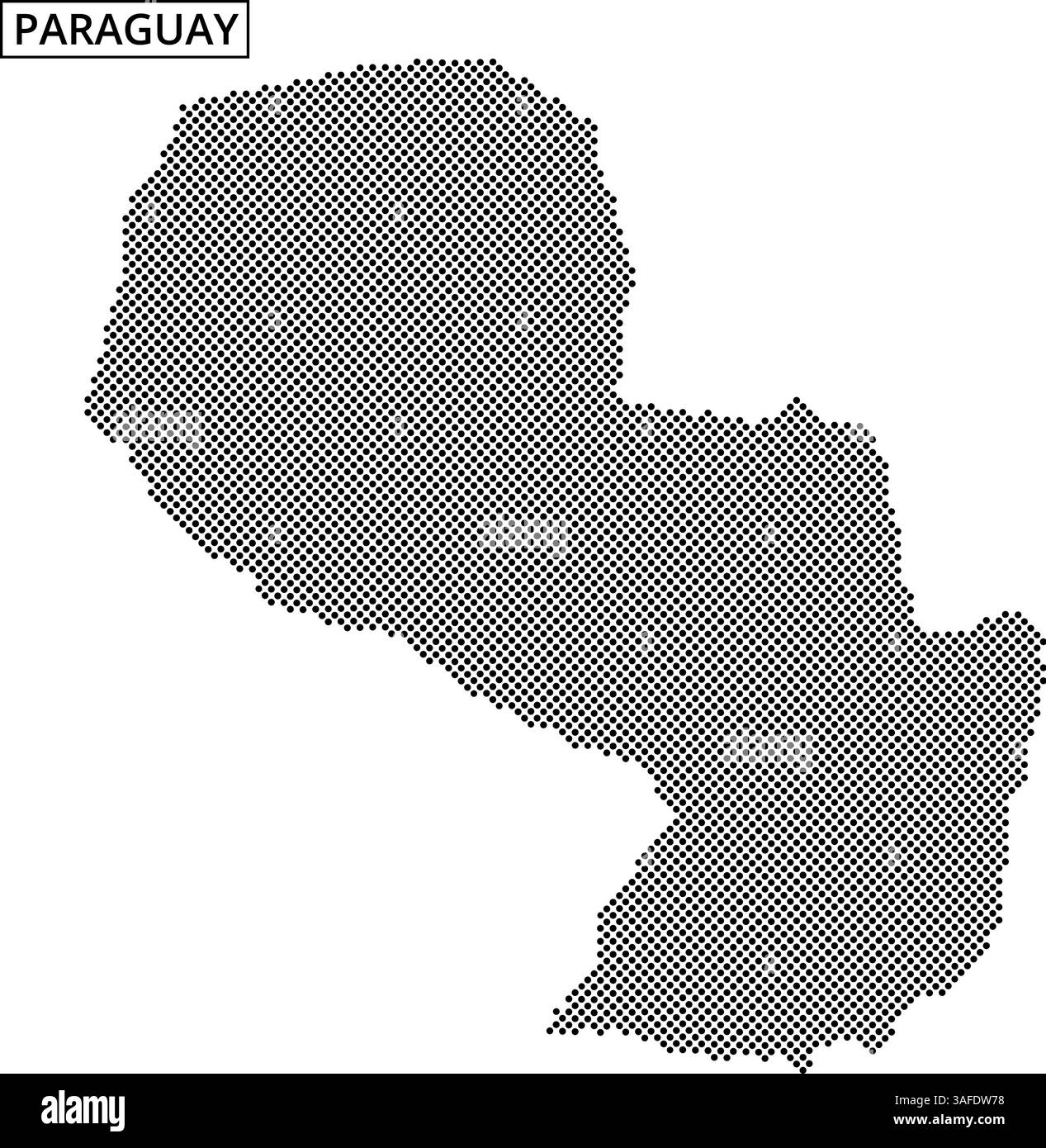 A dotted outline displays the shape of Paraguay, emphasizing its ...
