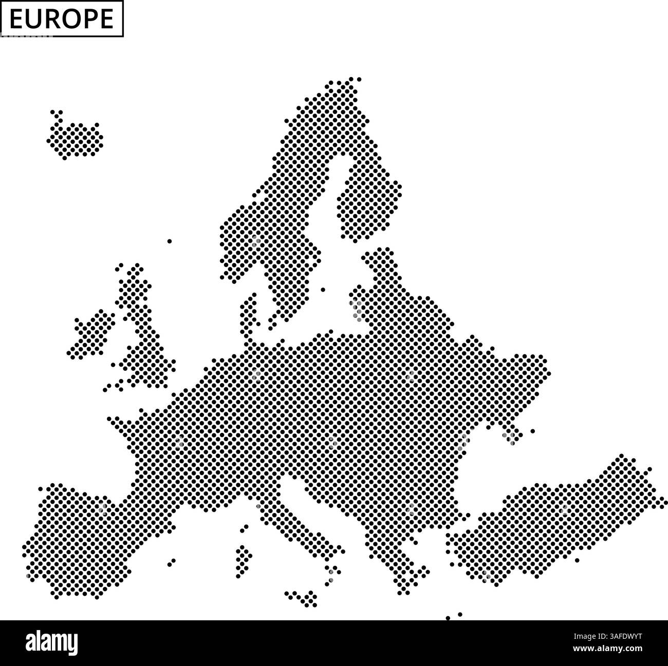 A dotted representation of Europe, showcasing countries and borders in ...