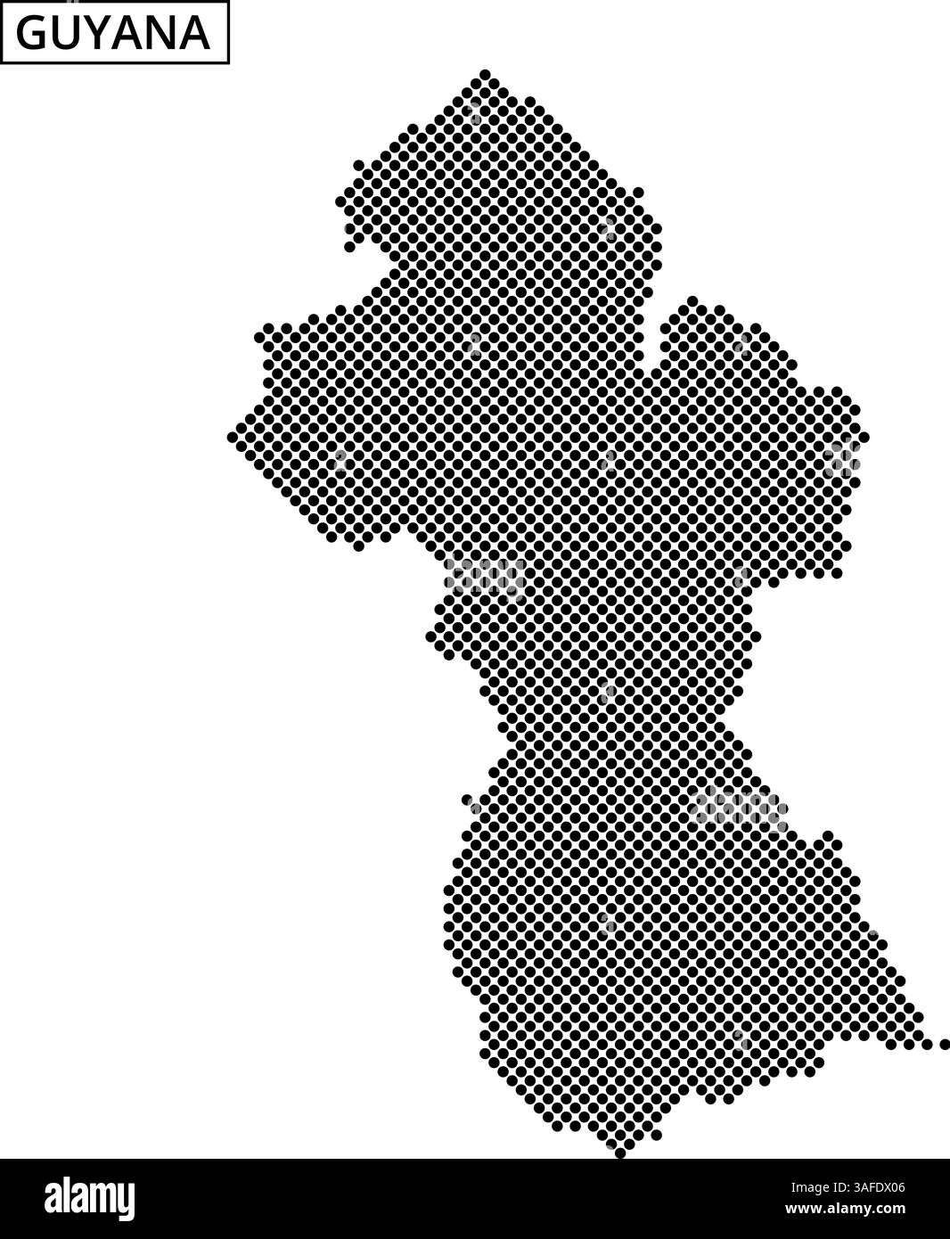 A map outline of Guyana displaying its distinct shape and geographical features clearly marked ...
