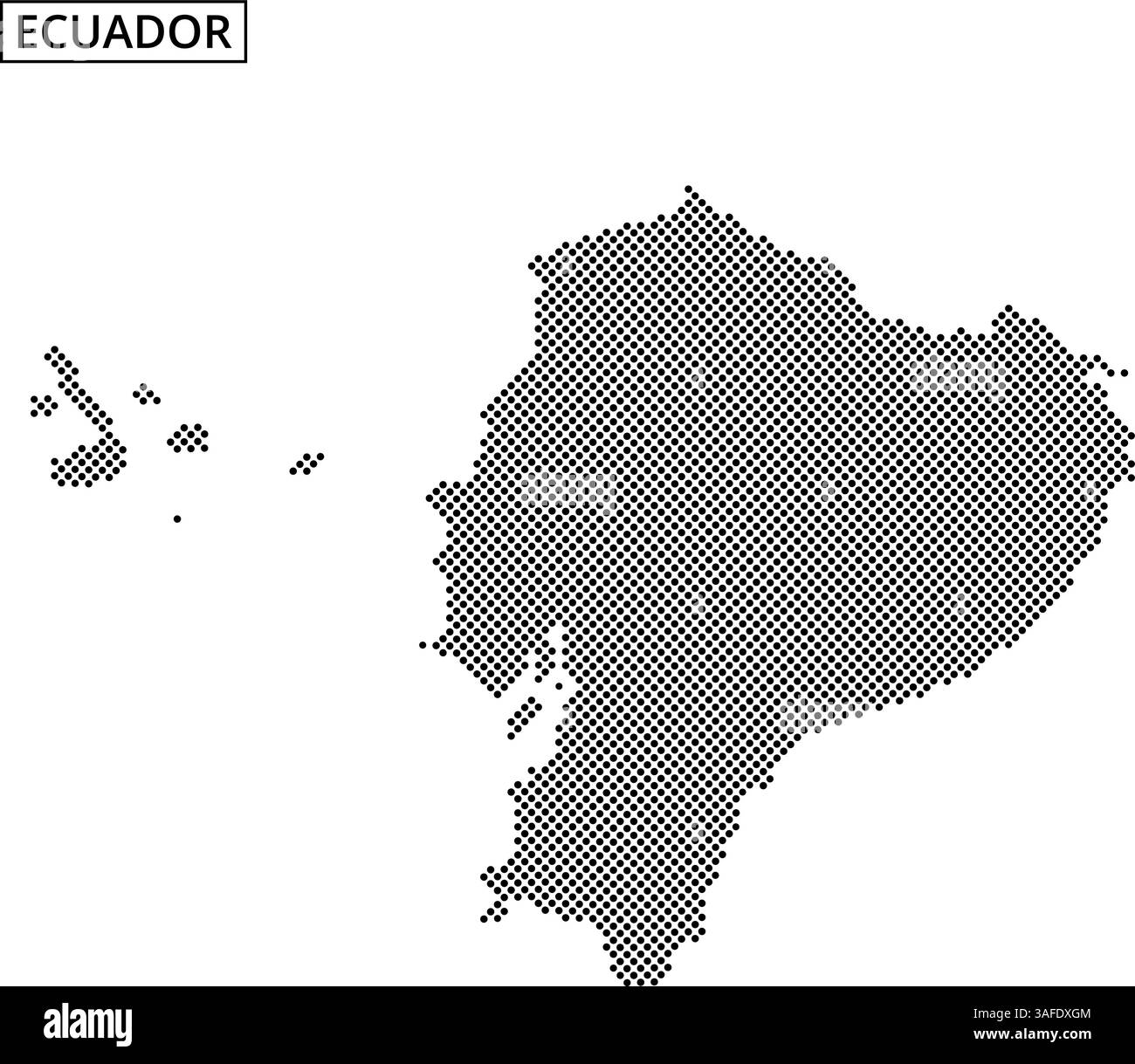 The artwork showcases a detailed map of Ecuador with a unique dot ...