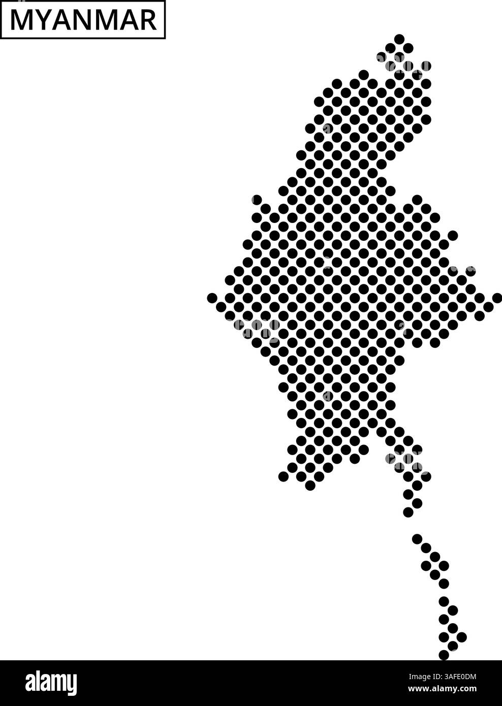 A clear representation of Myanmar's map outline with dotted patterns ...