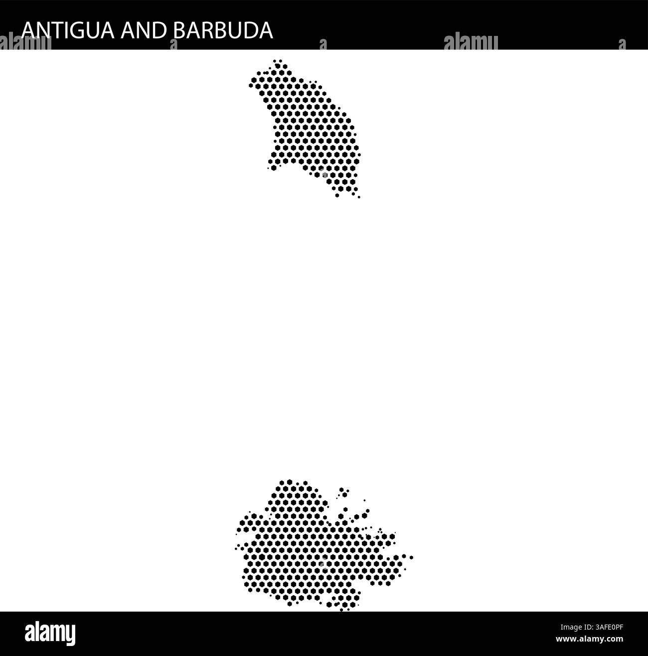 A grid map displaying the outline of Antigua and Barbuda in black dots ...