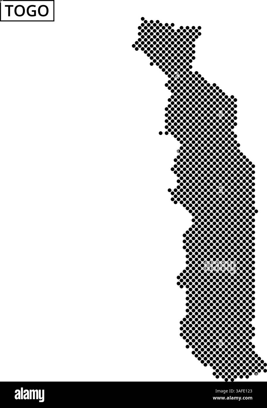 A dotted representation showcases the unique shape and borders of Togo ...