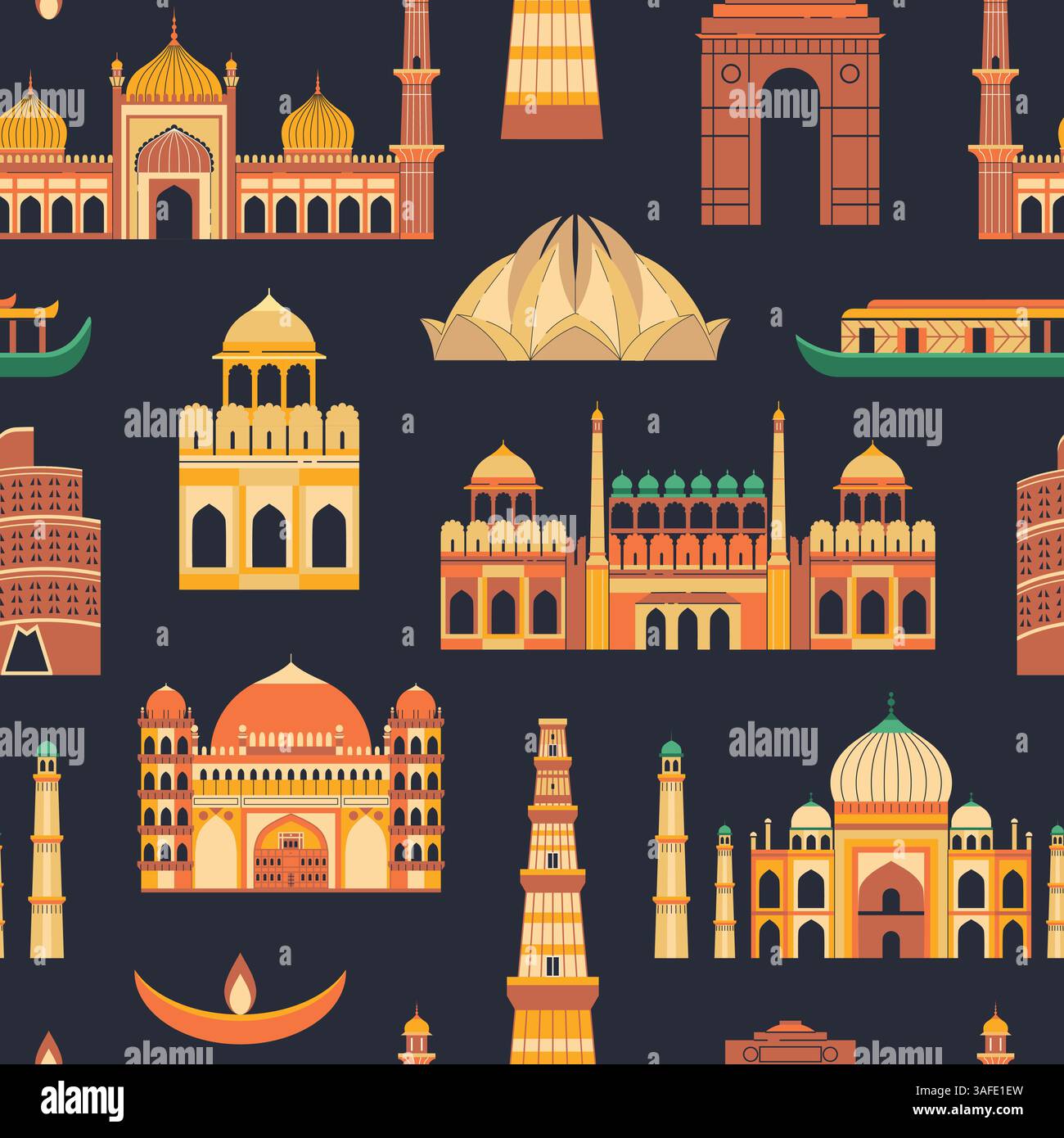 India Travel Pattern with Landmarks and Monuments Stock Vector Image ...