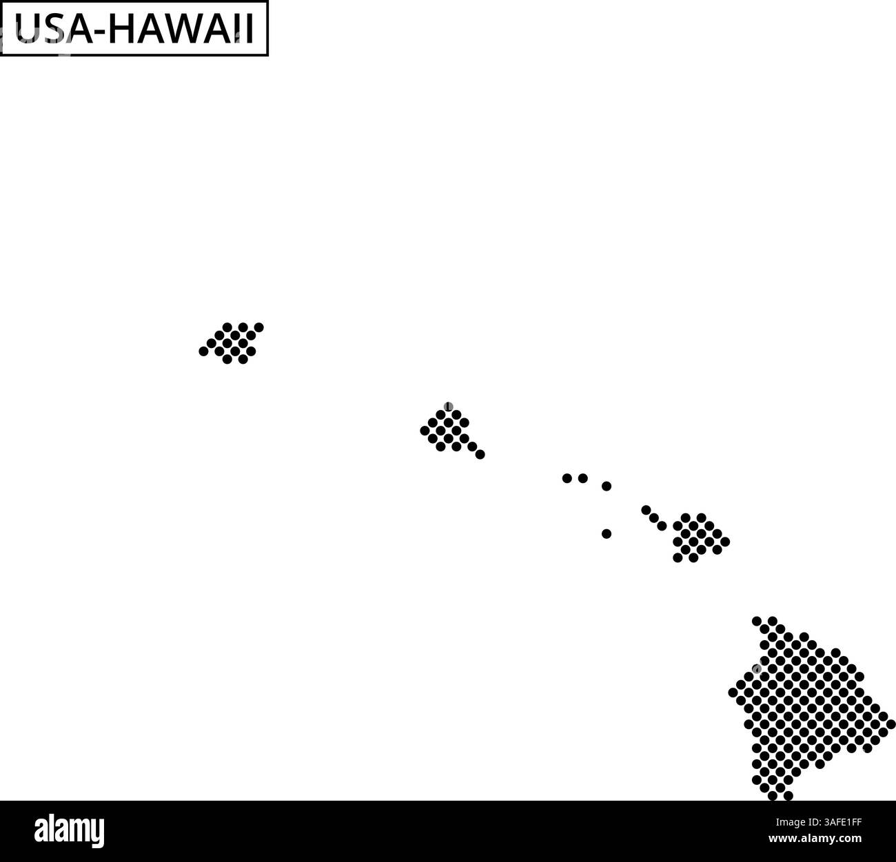This visual displays an outline map of Hawaii featuring a dotted ...
