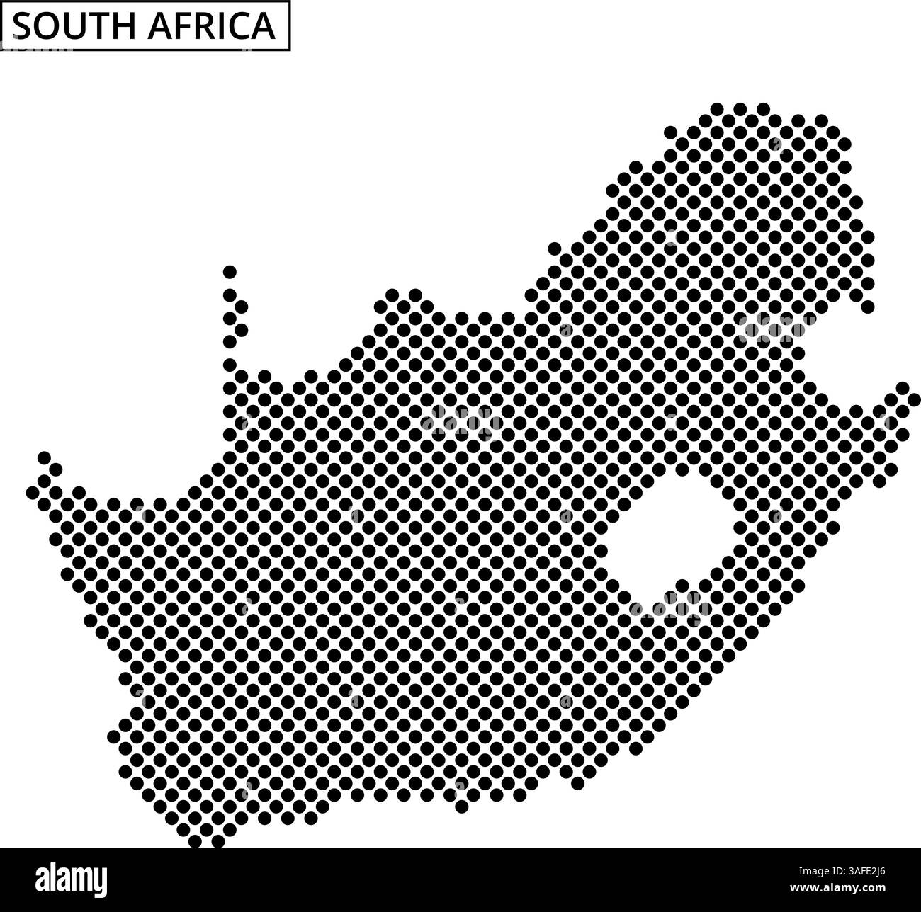A dotted map outlines South Africa, showcasing the country's shape with ...