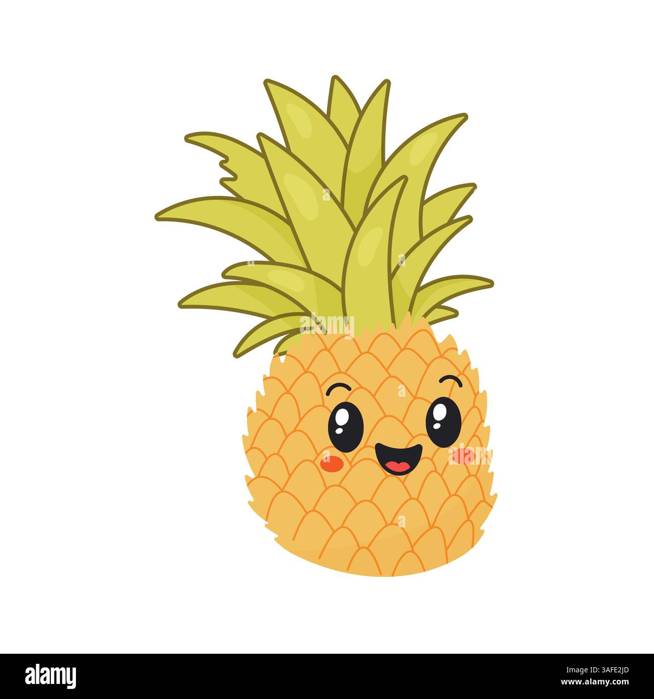 Happy cartoon pineapple character with green leaves and smiling face ...
