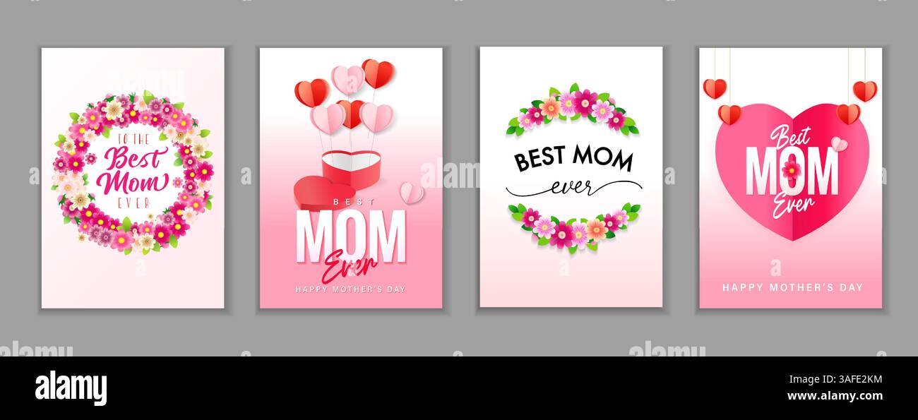 To the Best Mom Ever, Happy Mothers Day creative covers set. Happy ...