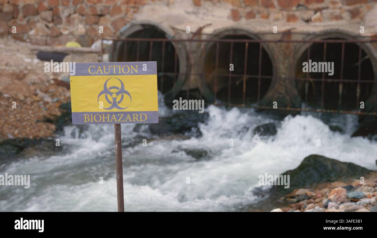 Close up of warning sign lable biohazard caution of collects sample of ...