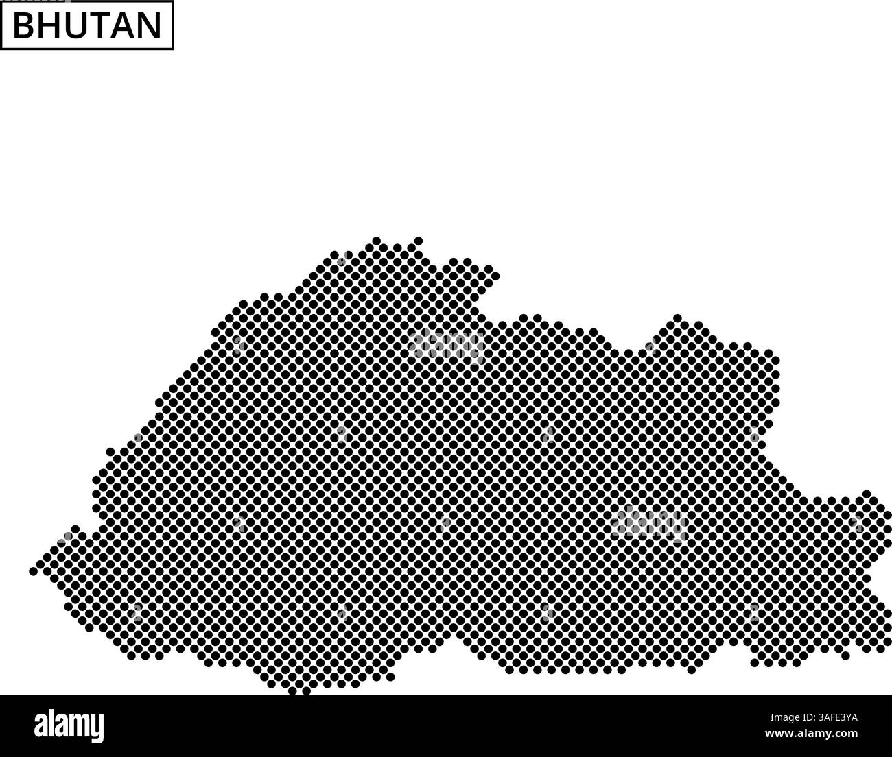 The distinctive outline of Bhutan is depicted with a unique dot pattern ...