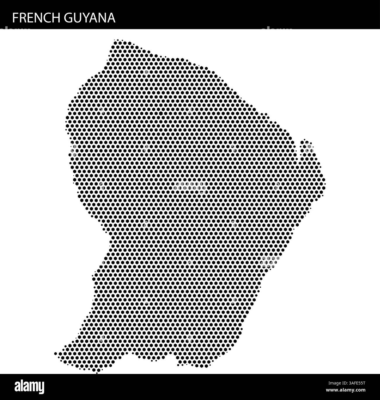 This illustration displays a dotted map of French Guyana, emphasizing ...