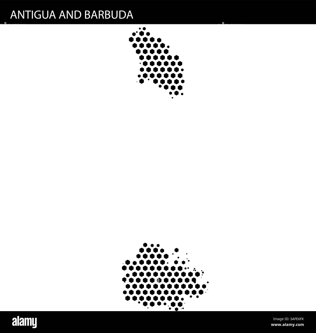 A grid map displaying the outline of Antigua and Barbuda in black dots ...