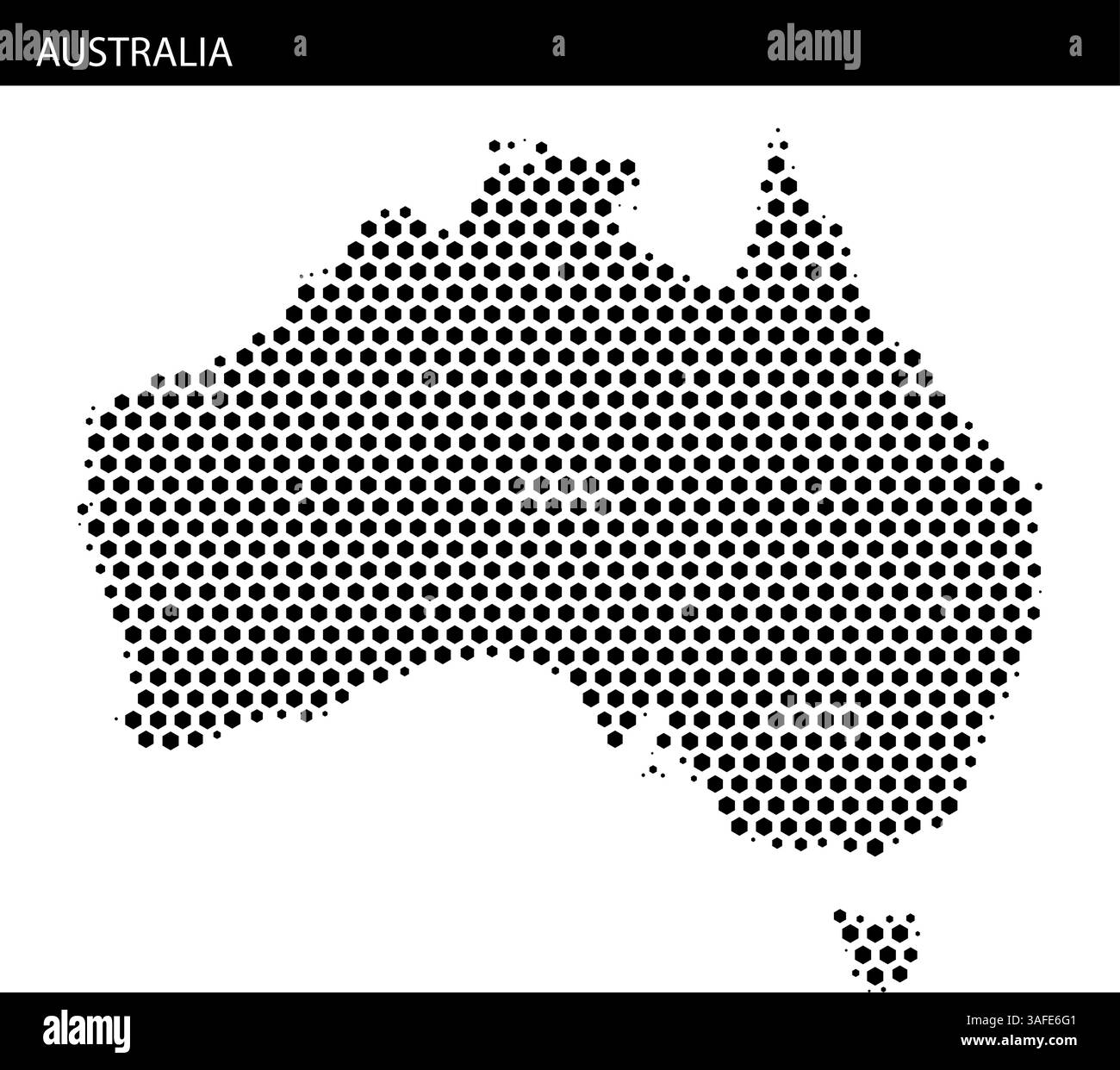 A detailed map of Australia created using dot patterns, highlighting its geographical layout and ...