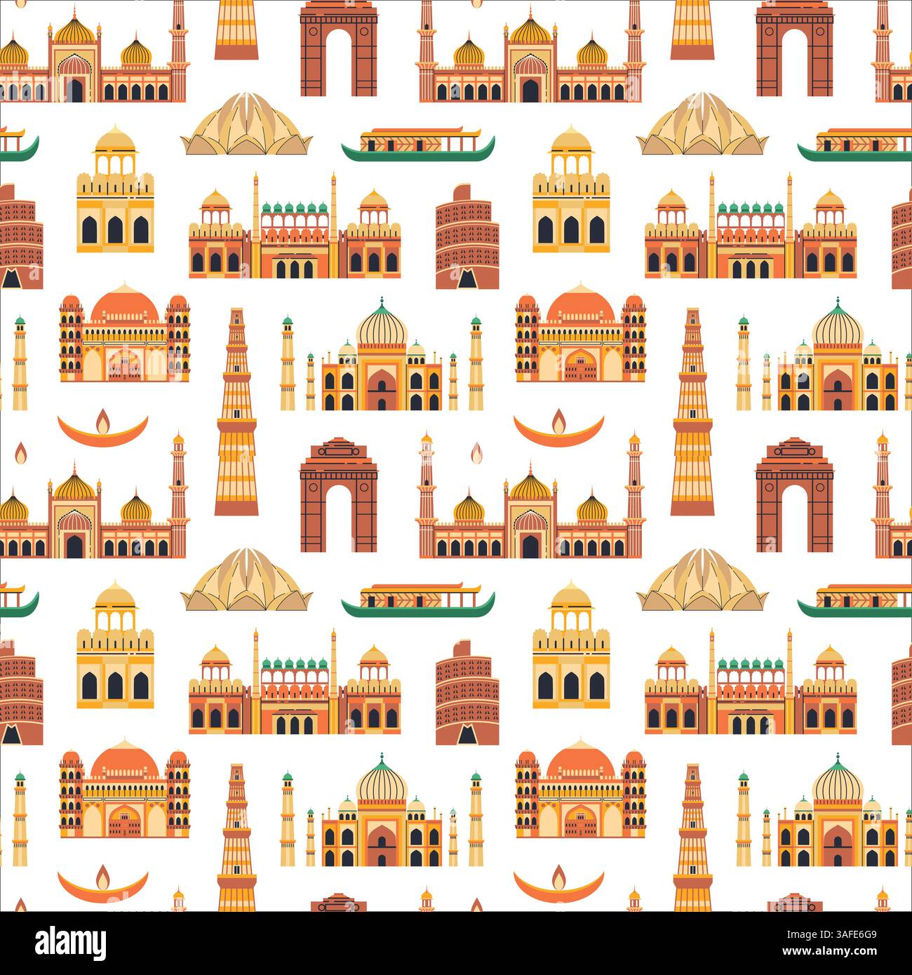 India Travel Pattern with Landmarks and Monuments Stock Vector Image ...