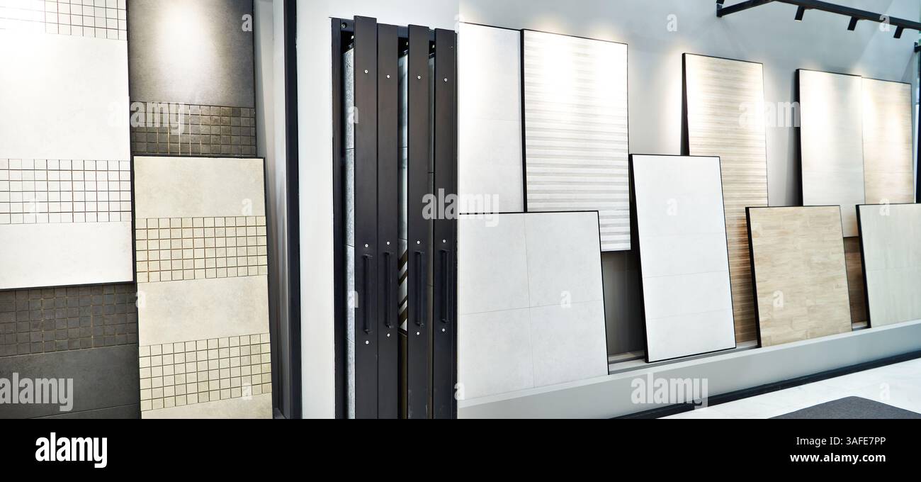 Large size ceramic tile collection in hardware store Stock Photo - Alamy