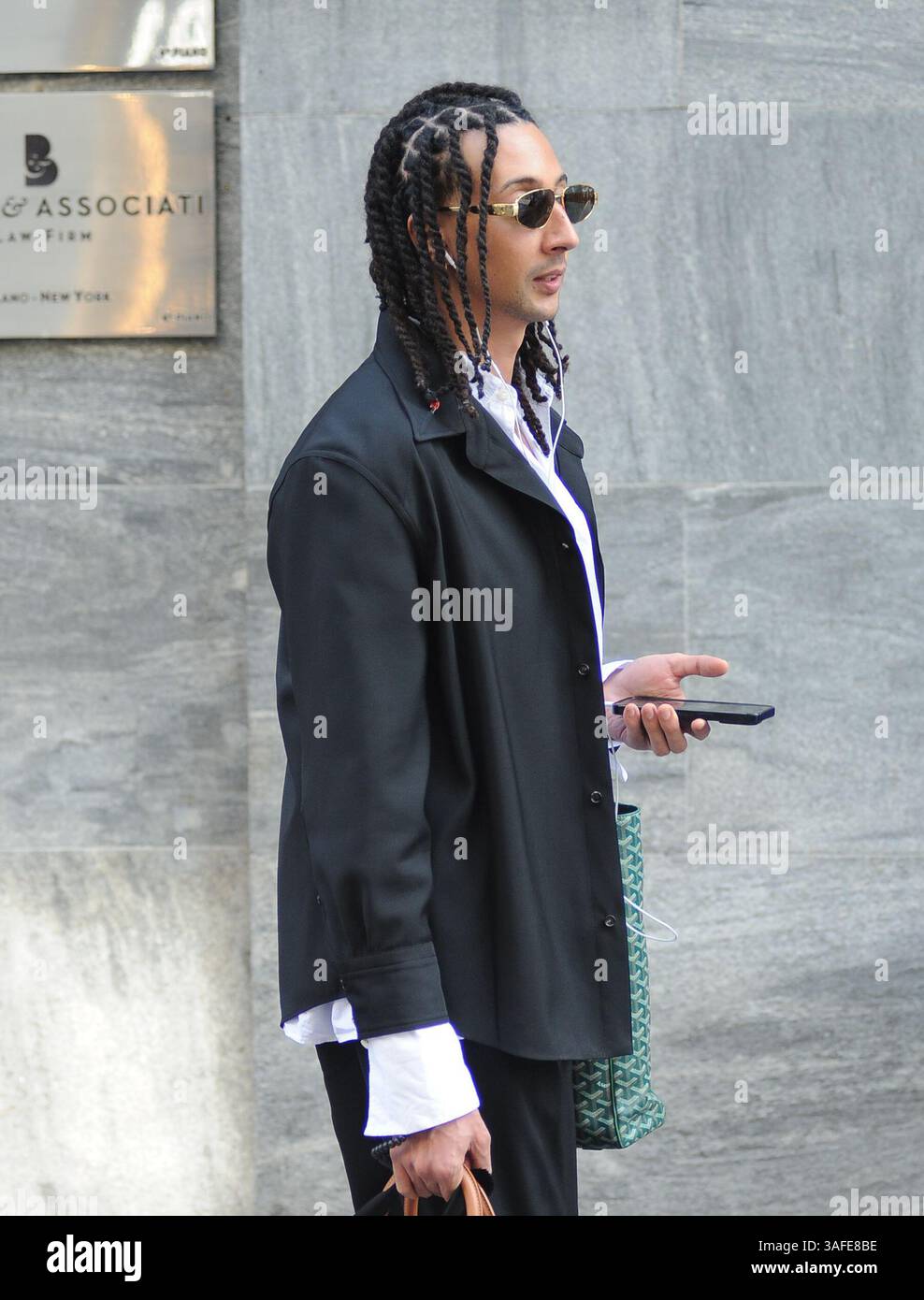 Milan, . 07th Apr, 2025. Milan, Ghali arrives downtown and enters the ...