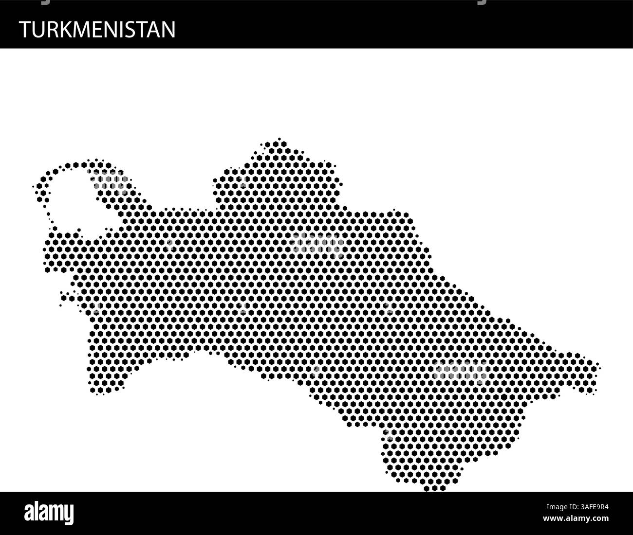 The distinctive outline of Turkmenistan is created using a dotted ...