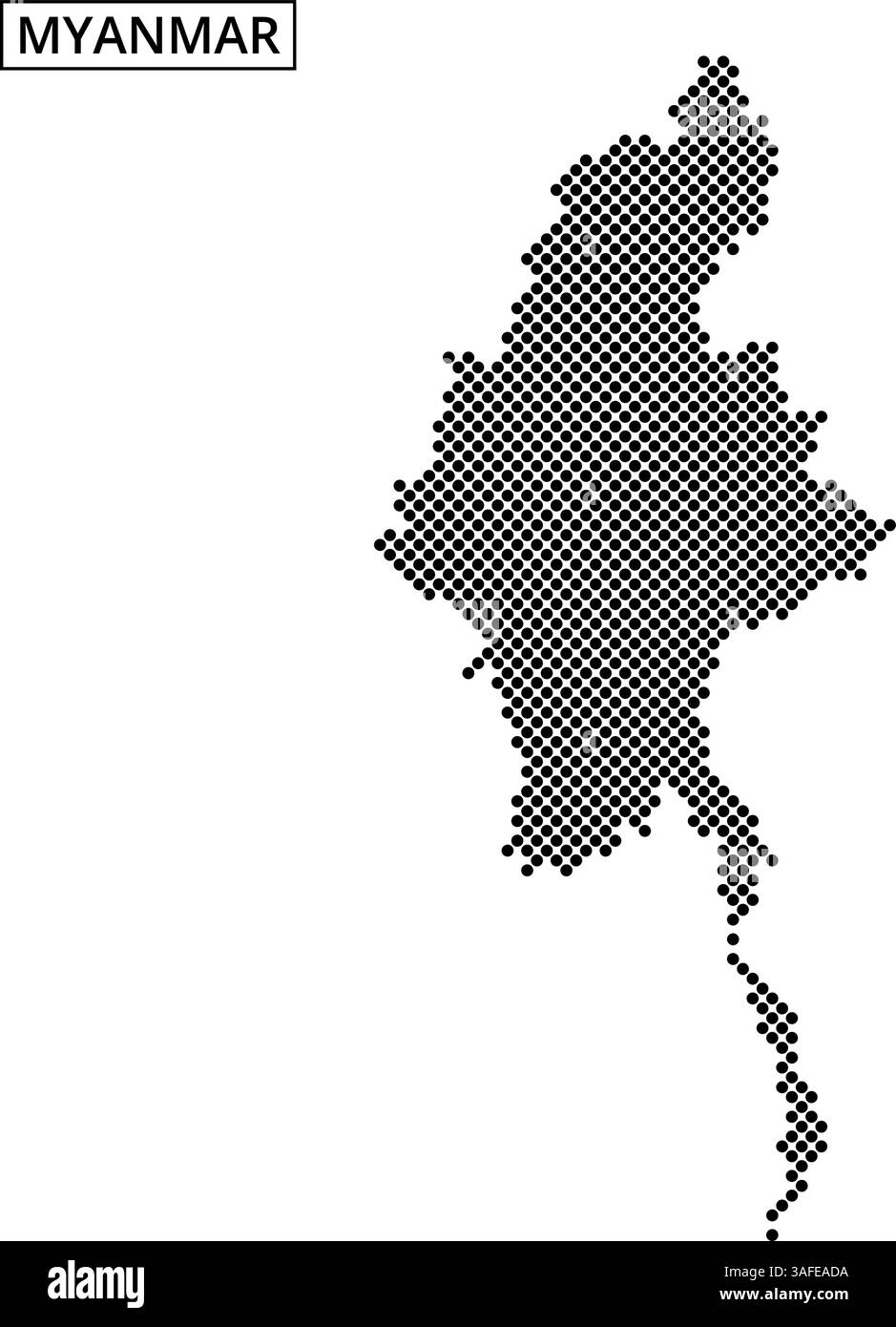 A clear representation of Myanmar's map outline with dotted patterns ...