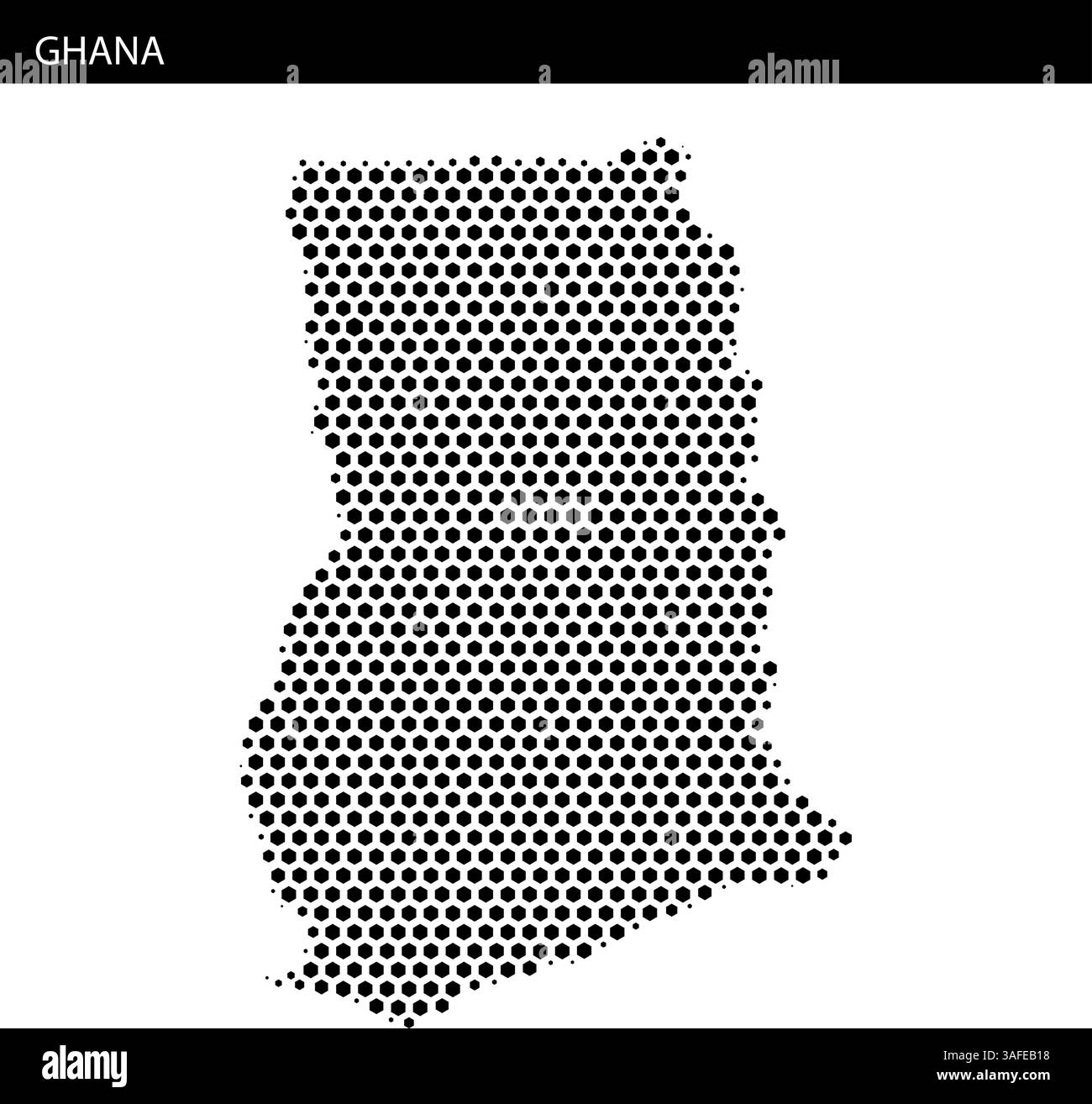 This artwork displays a dotted map of Ghana, emphasizing its unique ...