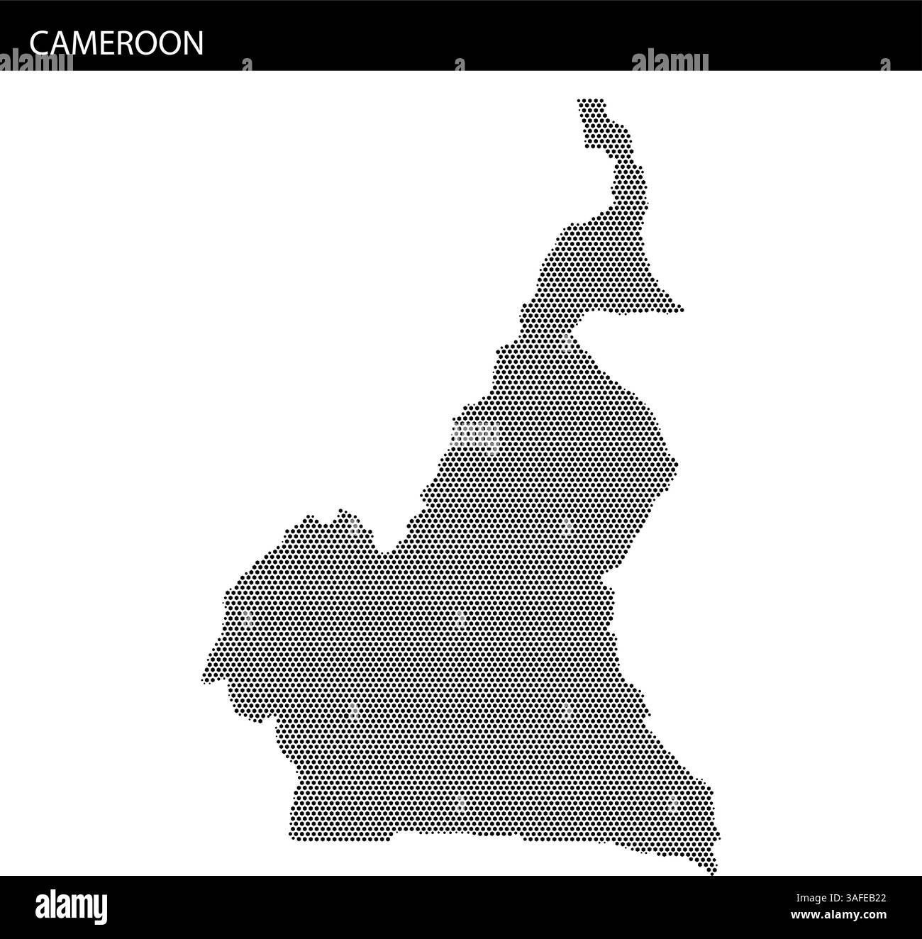A map of Cameroon outlined in dots highlights its unique geographical ...