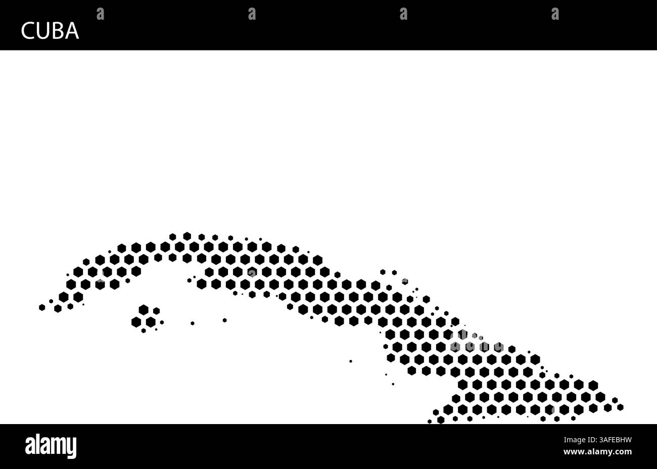 The silhouette of Cuba is highlighted in dots against a textured ...