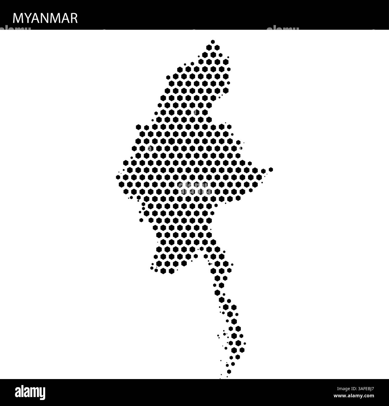 A clear representation of Myanmar's map outline with dotted patterns ...