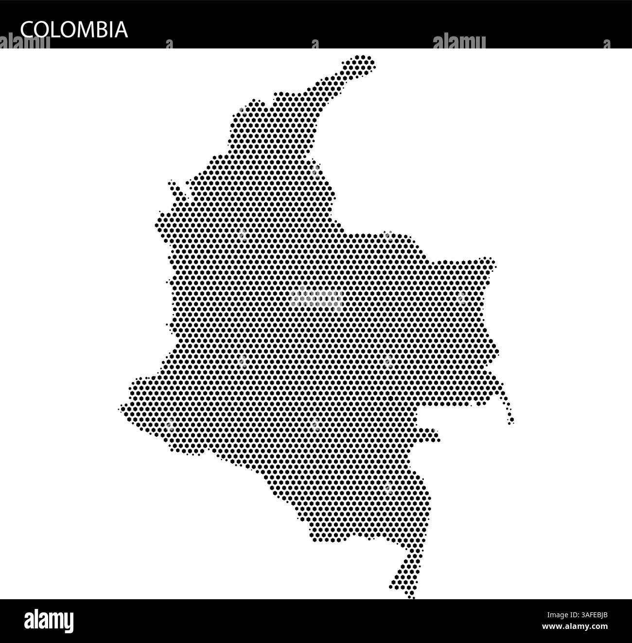 A dotted map of Colombia showcases the country's distinctive outline ...