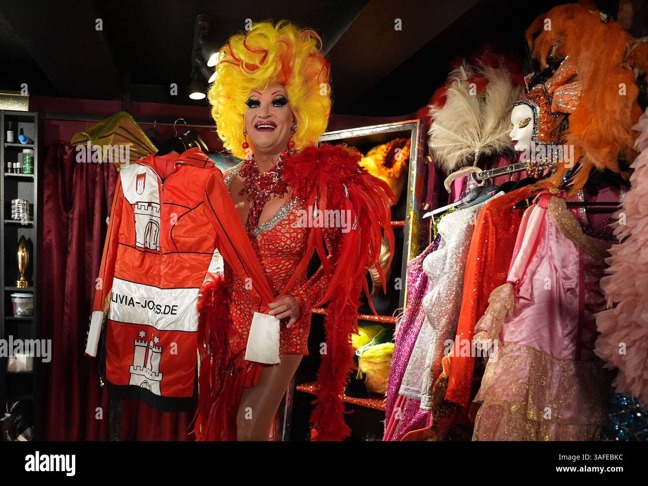 Hamburg, Germany. 07th Apr, 2025. Drag queen Olivia Jones stands in her ...