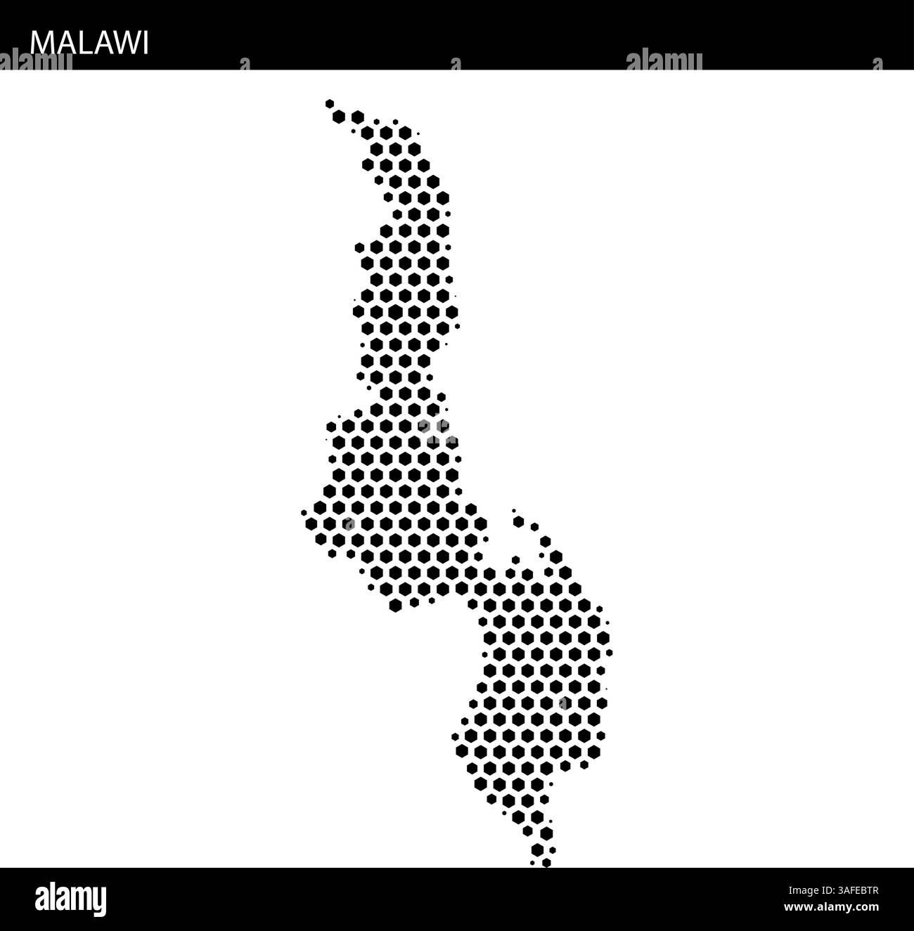 Featuring a dotted representation of Malawi, this map outlines its ...