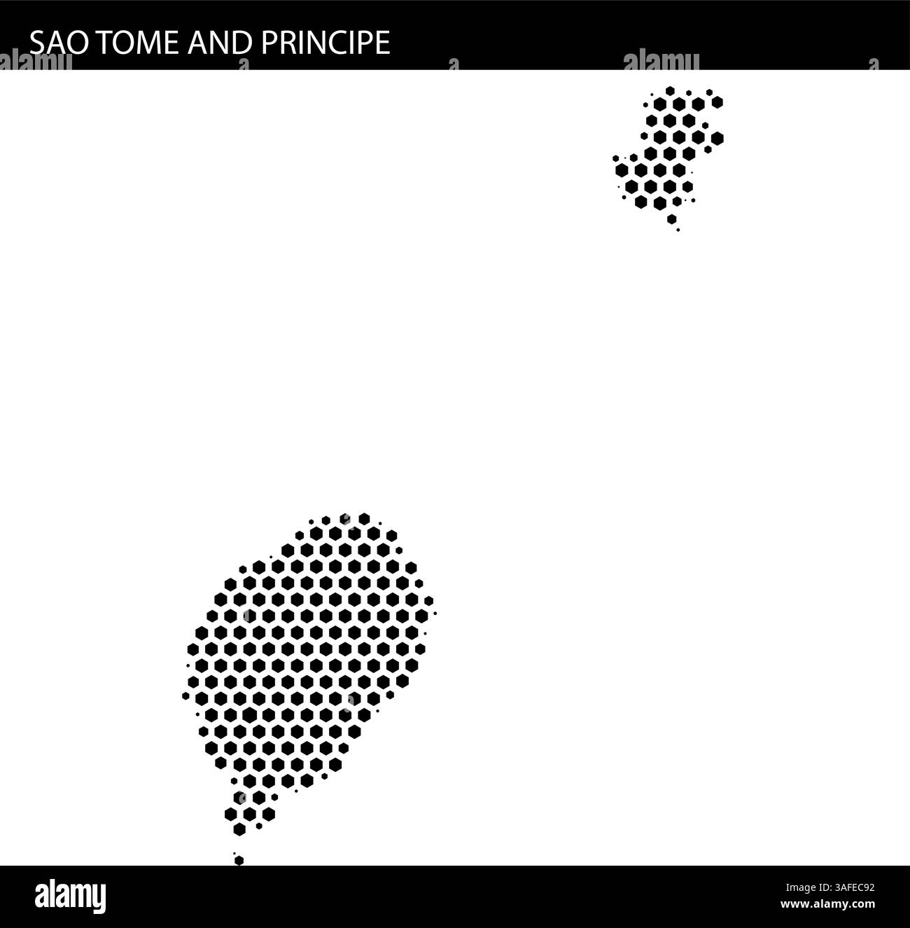 The graphic showcases a pixelated outline of Sao Tome and Principe ...