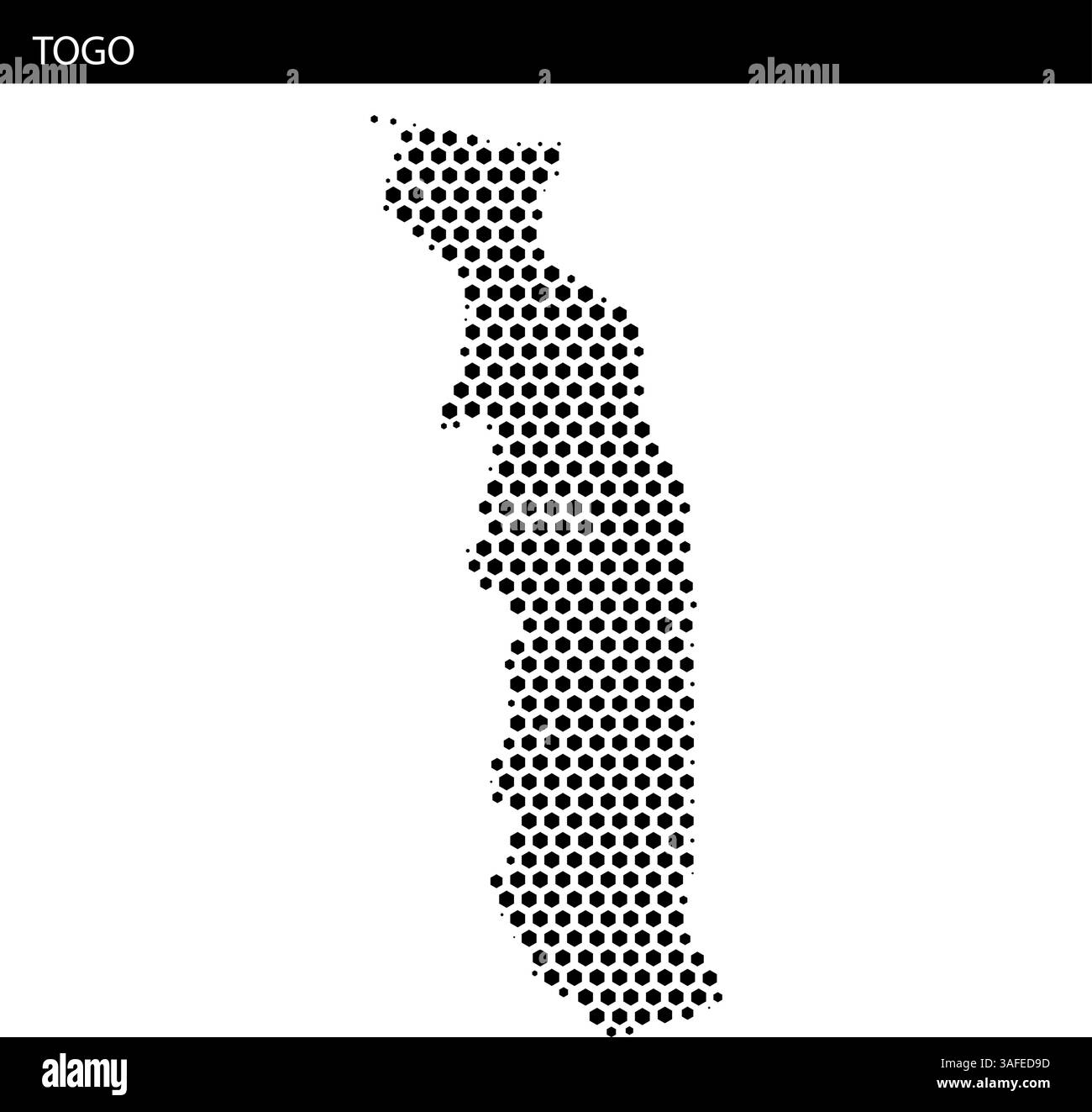 A dotted representation showcases the unique shape and borders of Togo ...