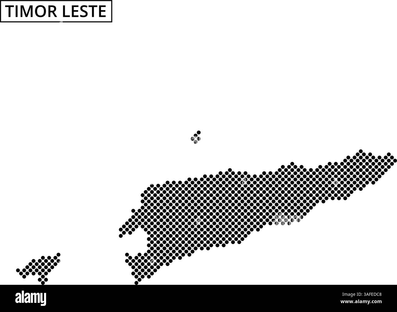 A stylized outline of Timor Leste shows its unique shape with dotted ...