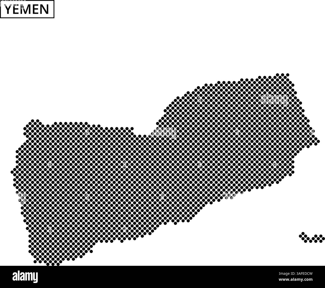 This map outline of Yemen displays a dotted pattern, illustrating ...