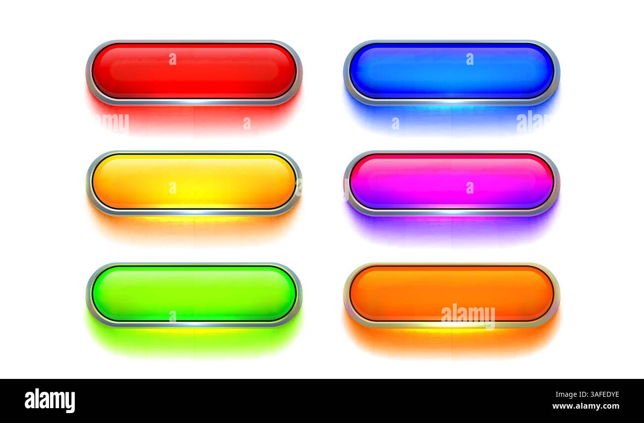 Collection of colored buttons, frame label, event web bar, buttons with ...