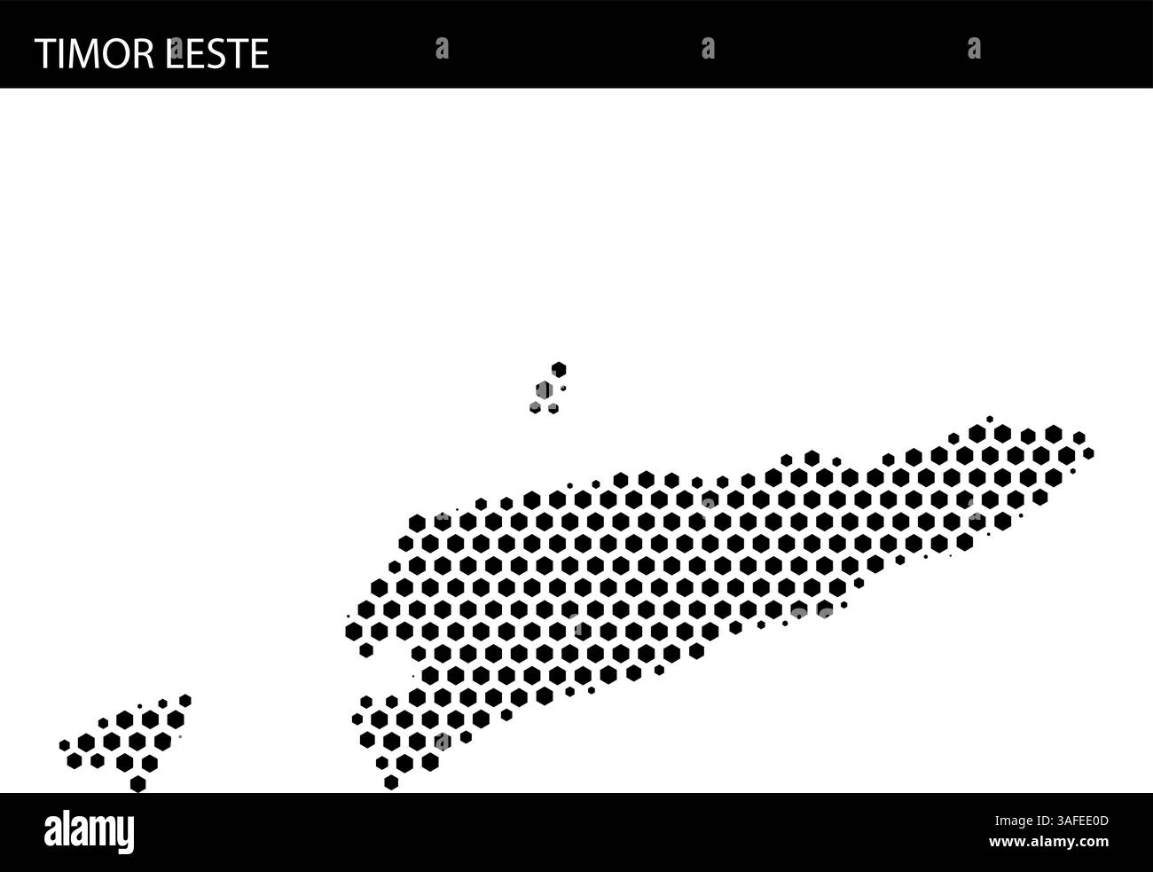 A stylized outline of Timor Leste shows its unique shape with dotted ...