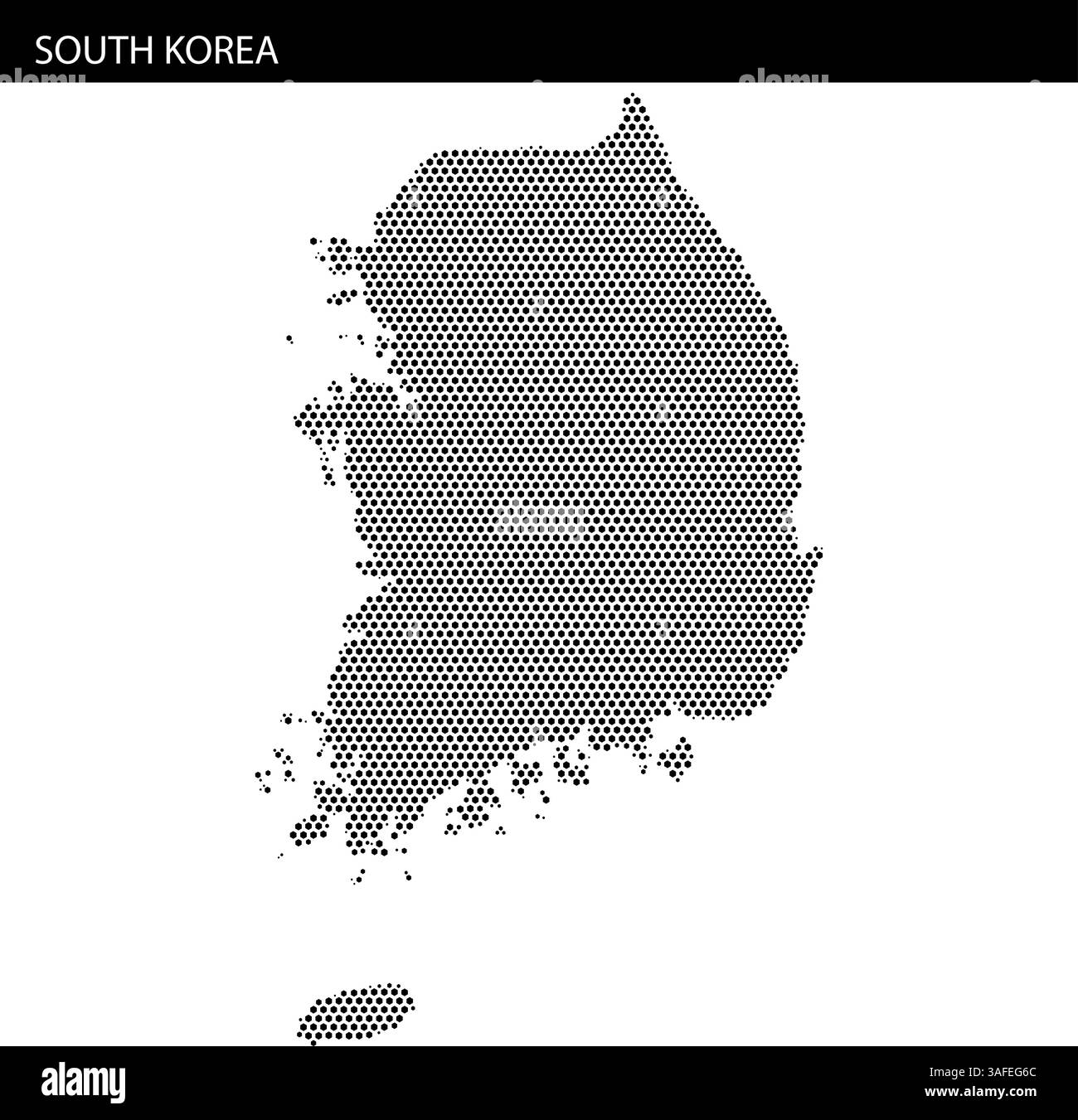 Dotted map of South Korea showcasing its unique shape against a plain ...
