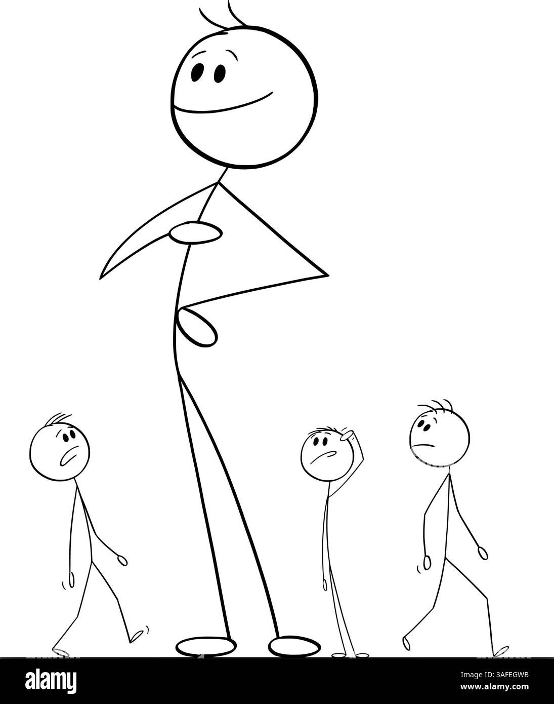Big person or giant standing between average people , vector cartoon ...