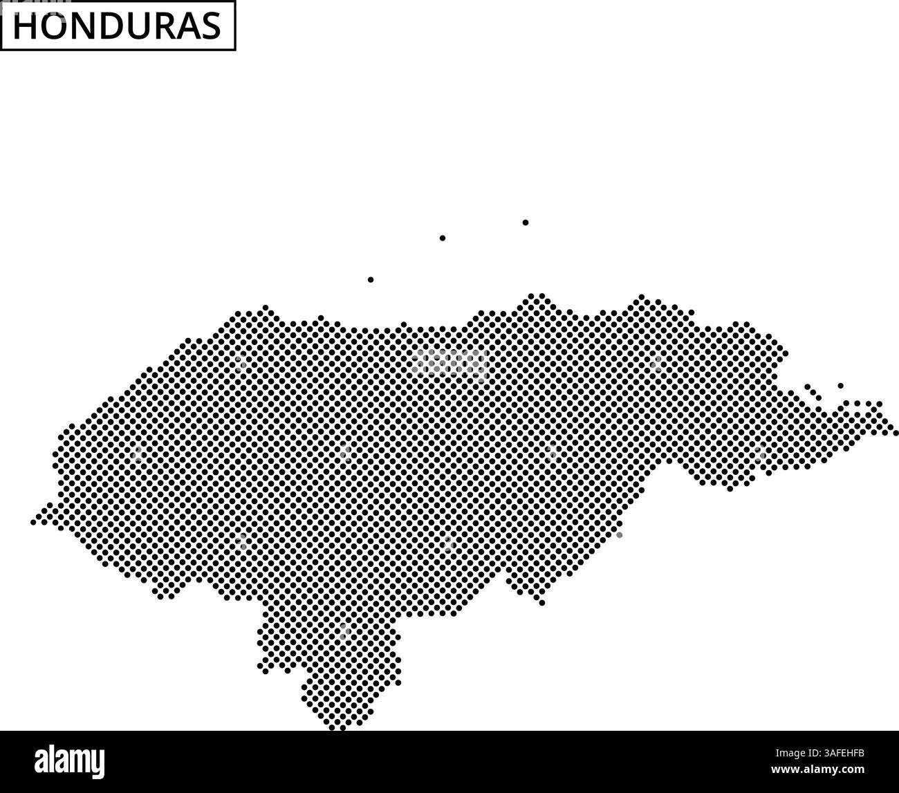 A detailed outline of Honduras created using a dot pattern, emphasizing ...